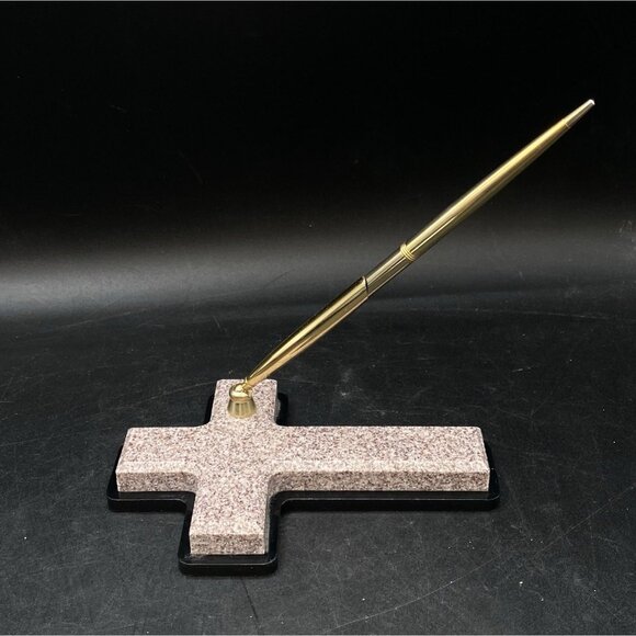 Accents | Pastor Priest Faux Marble Flat Table Cross Desk Gold Pen ...